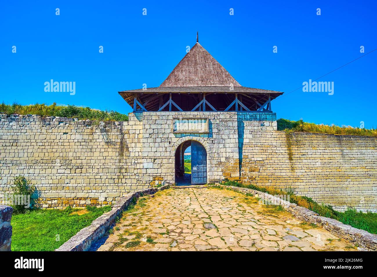 The restored medieval gates, called Bendery Gate leading to Khotyn ...