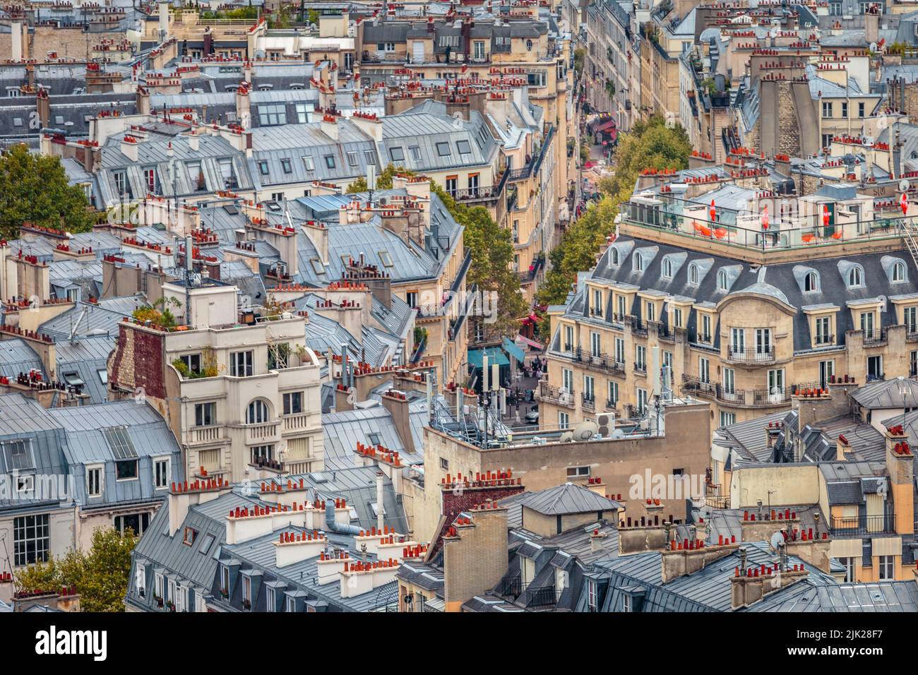 Above alleys and roofs pattern of Montmartre in Paris, France Stock ...