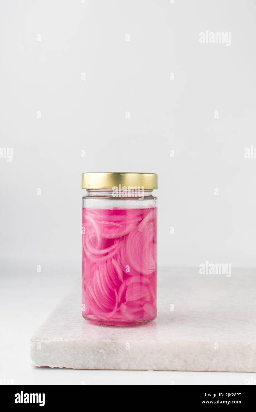 Pickled onions in a jar, red onions in vinegar, purple onions, Quick ...
