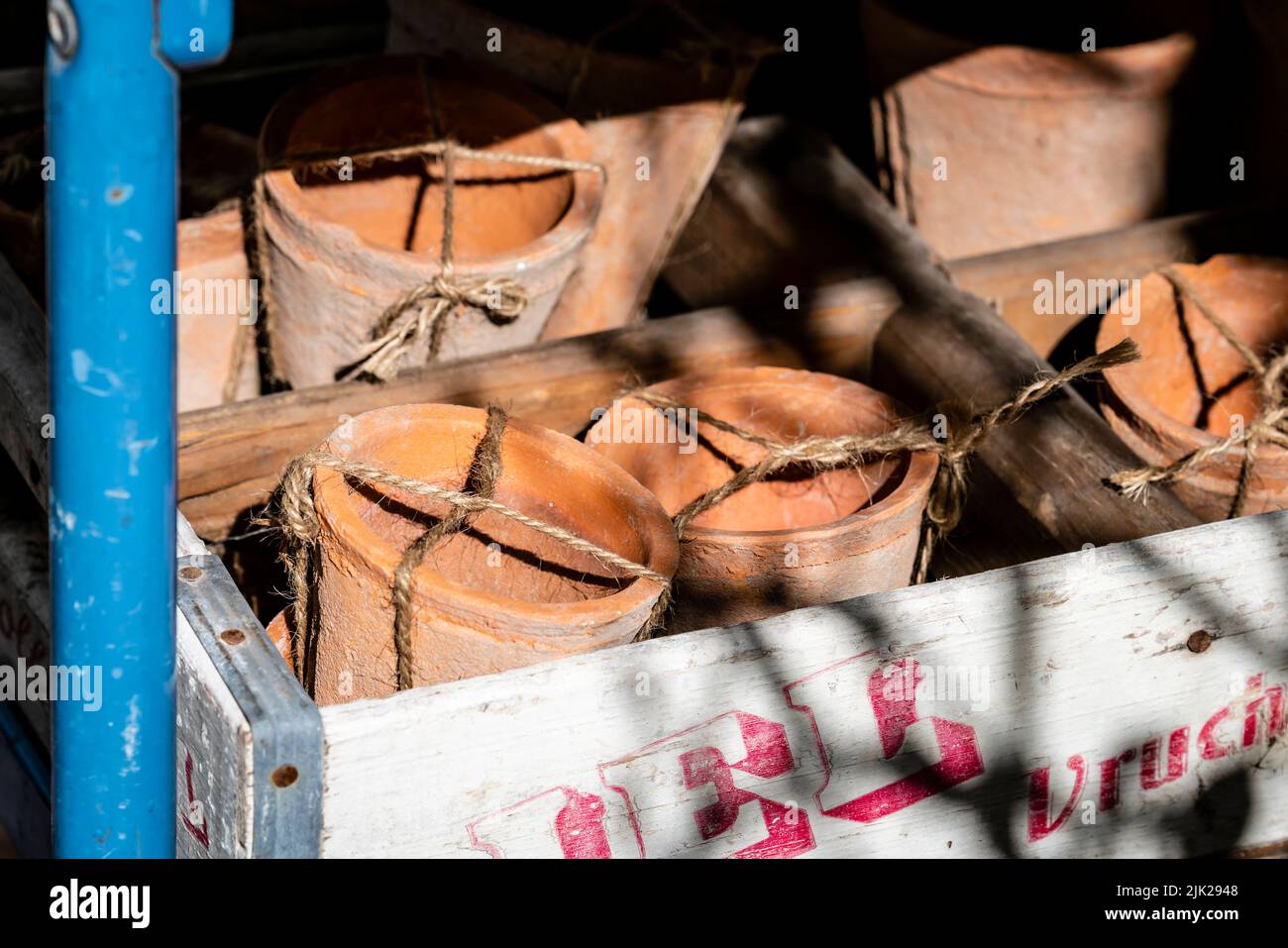 Background of packed brown ceramic clay pots. Concept container new ...
