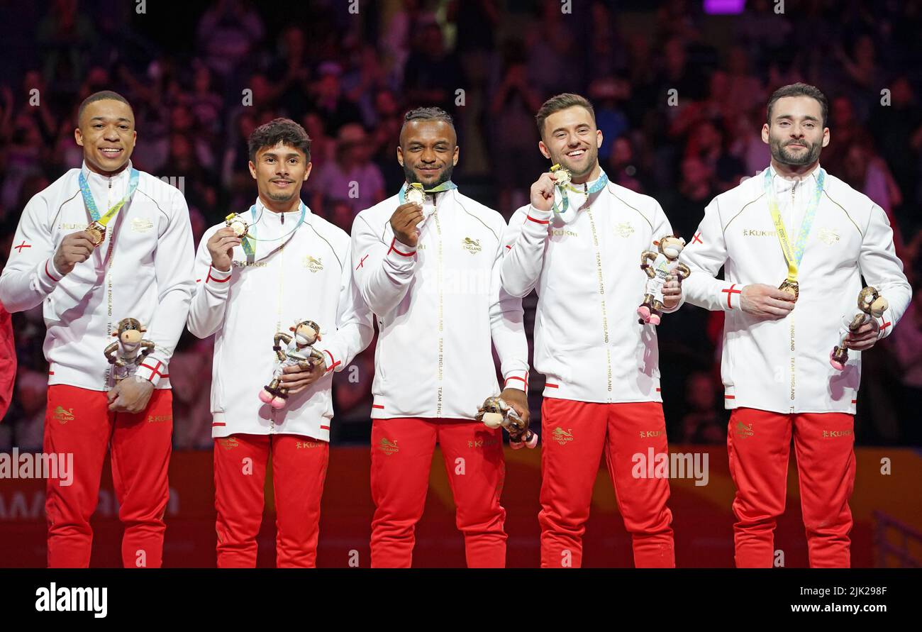 The England team with their gold medals after winning the Men's Team ...