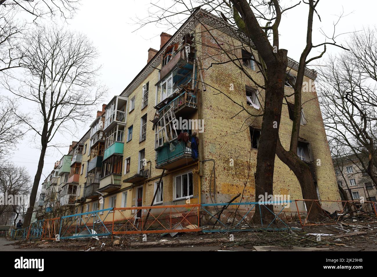 Consequences of artillery shelling, fire Stock Photo - Alamy