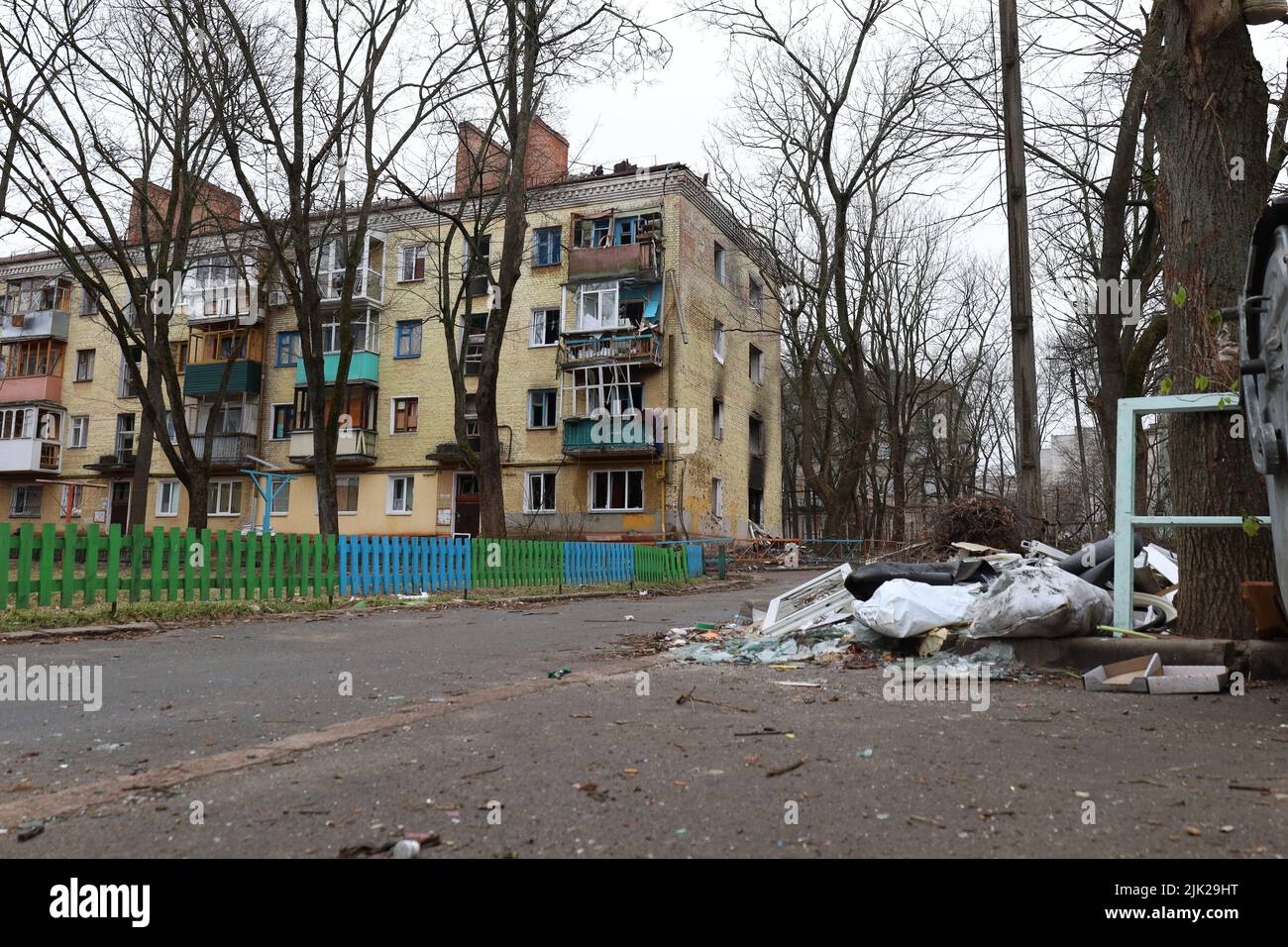 Consequences of artillery shelling, fire Stock Photo - Alamy