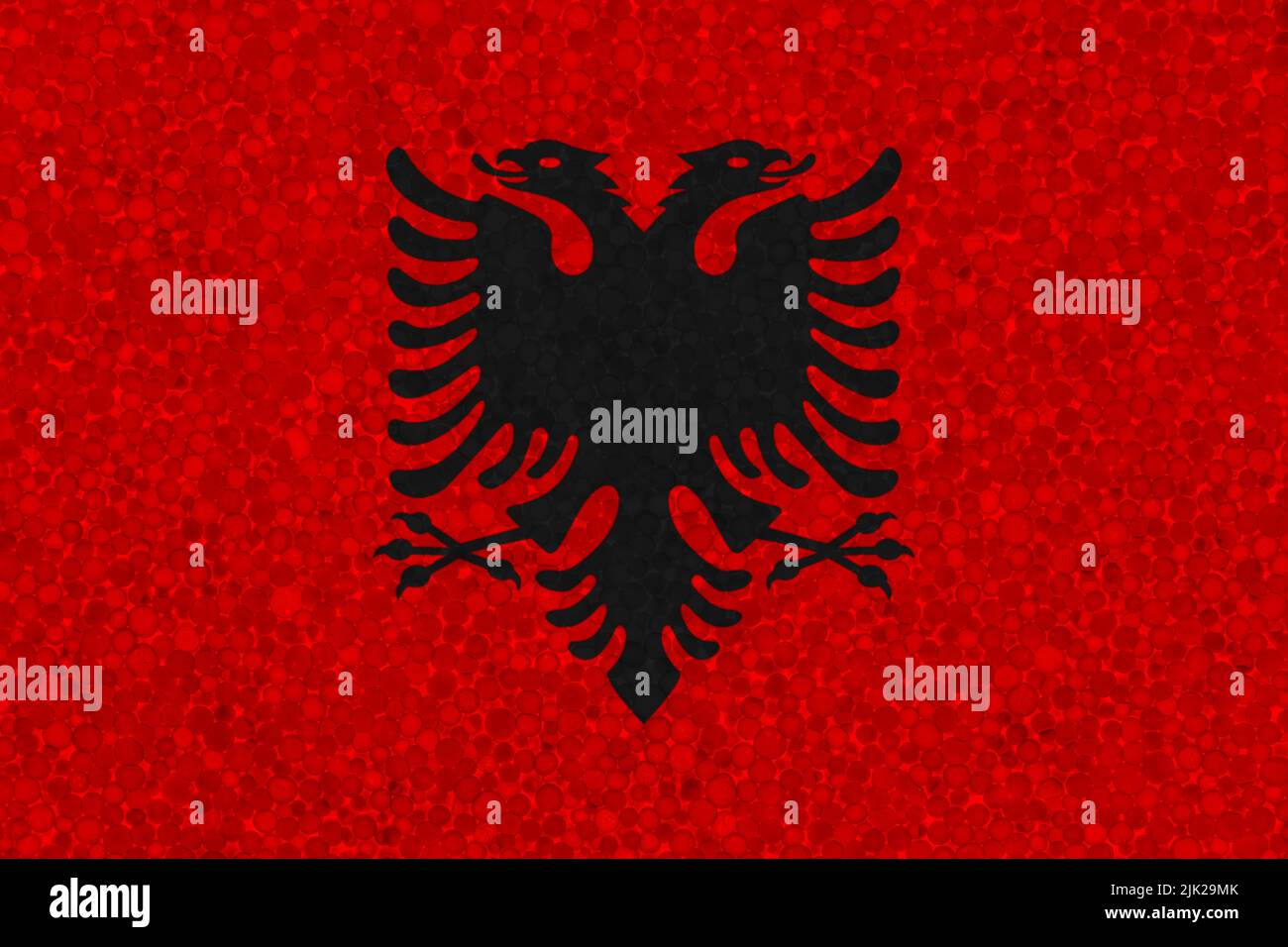 Albania flag on styrofoam texture. national flag painted on the surface ...