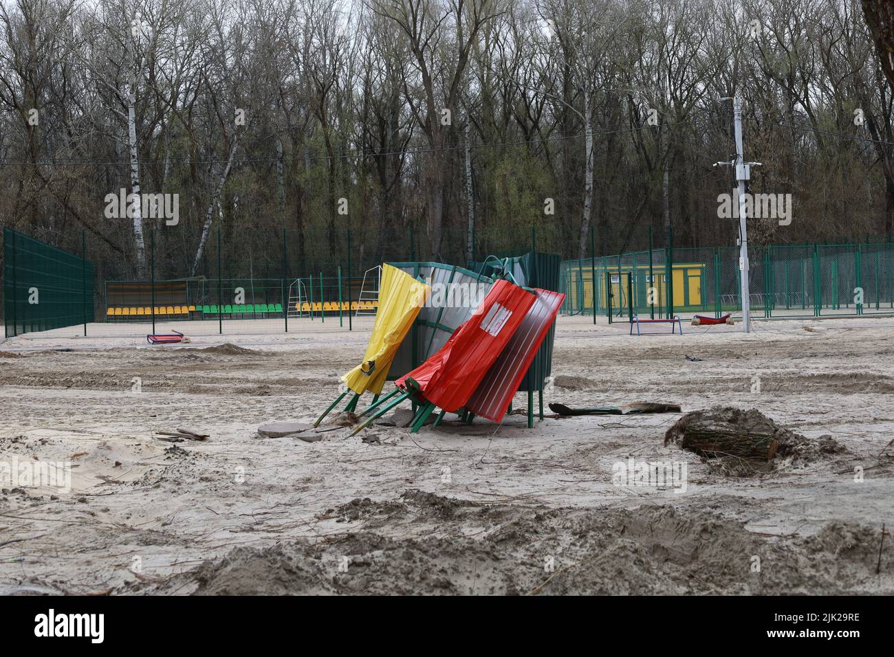 Shock wave after explosion, debris after artillery attack, war in ...