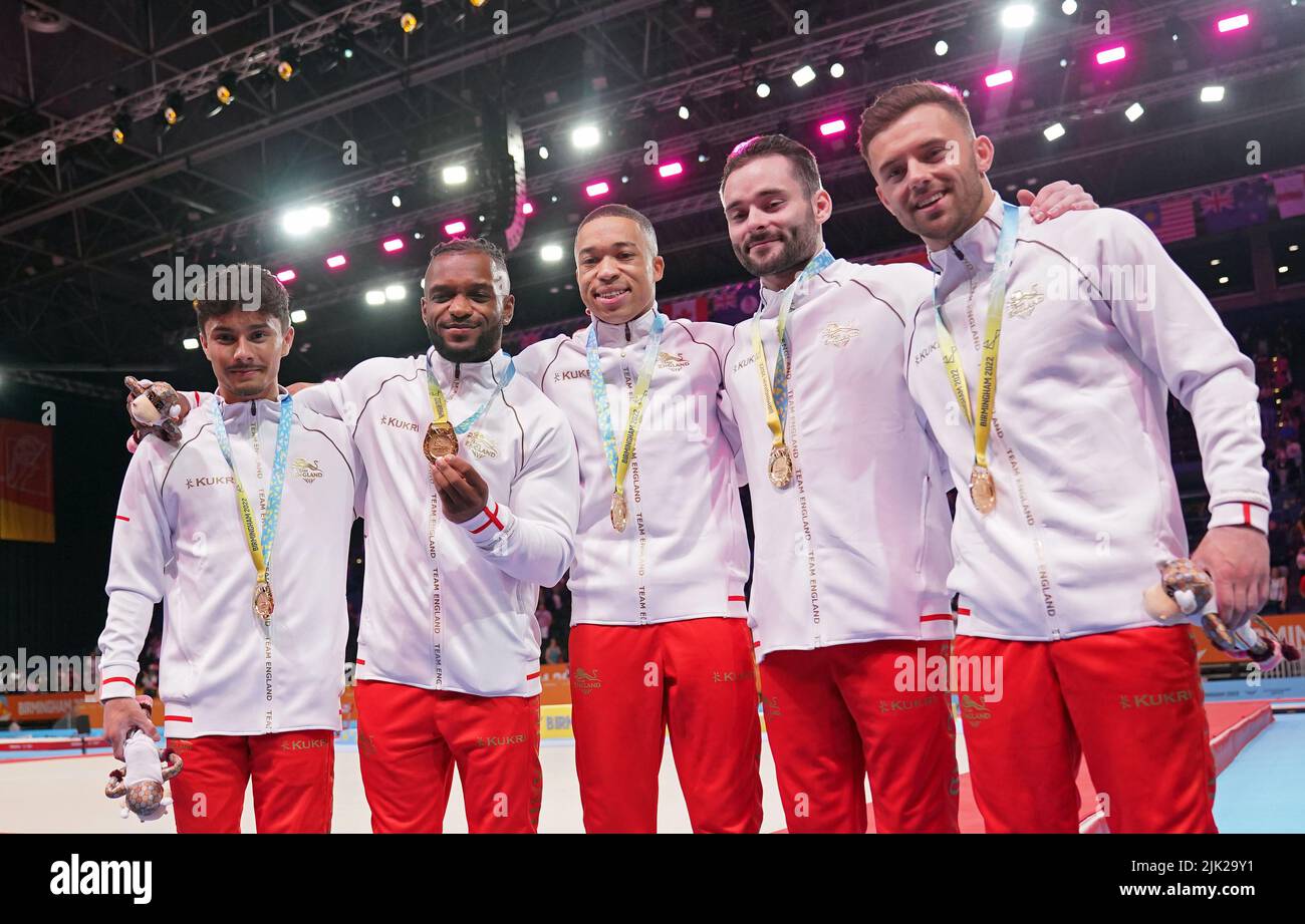 The England team with their gold medals after winning the Men's Team ...