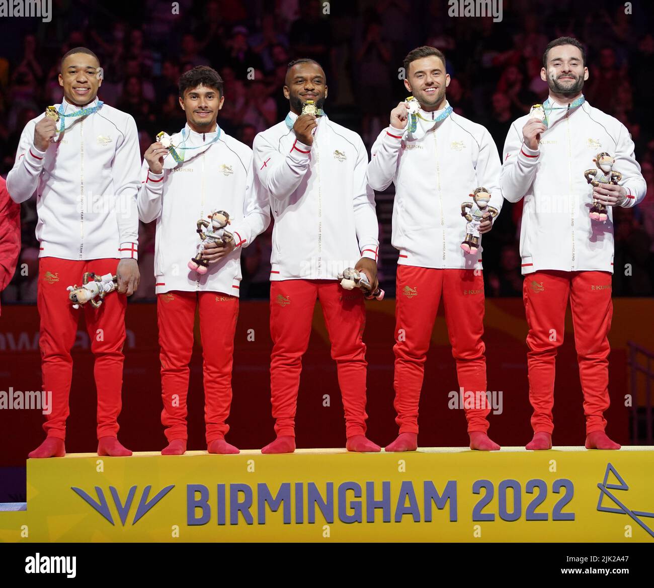 The England team with their gold medals after winning the Men's Team ...