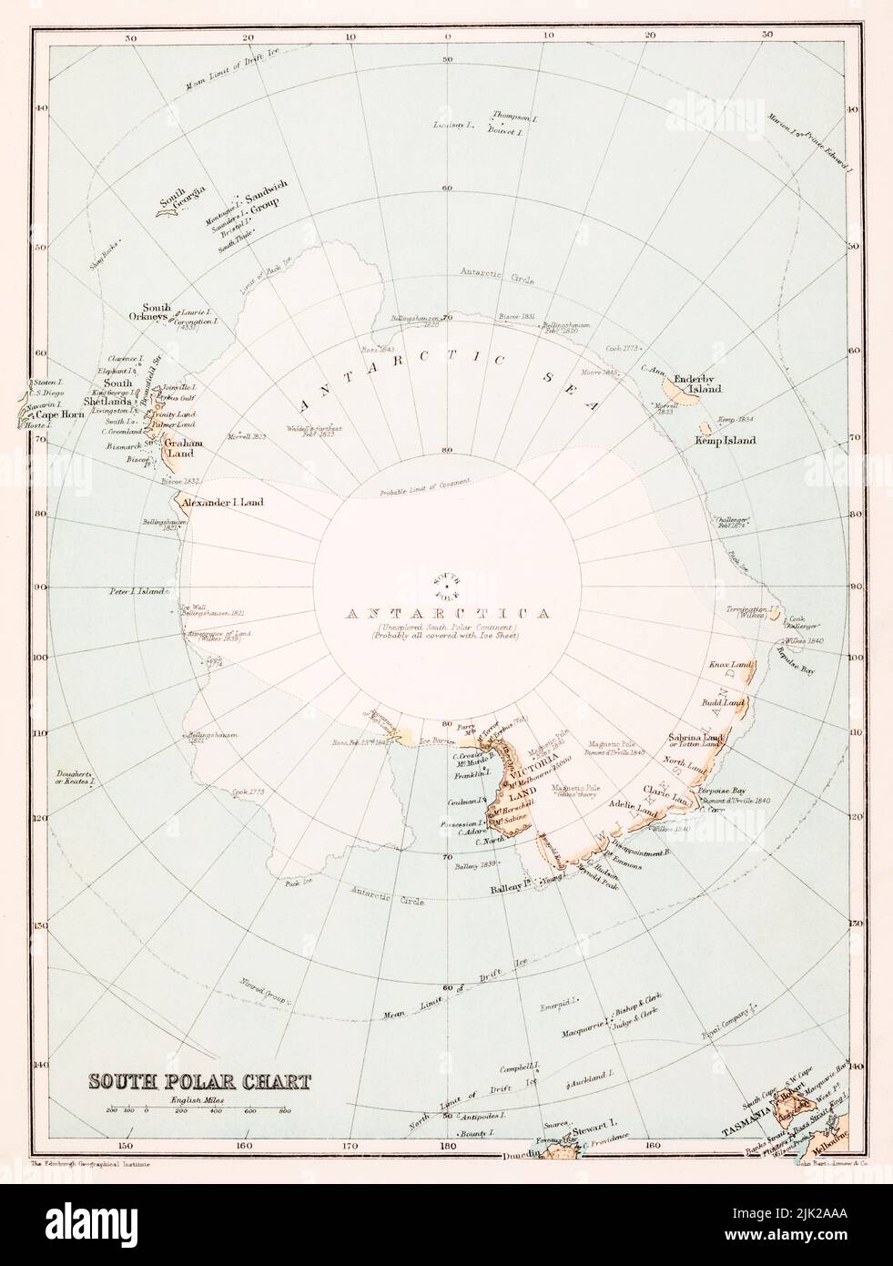 Old atlas map of South Pole / Antarctica Sea c.1890s - the Captain ...