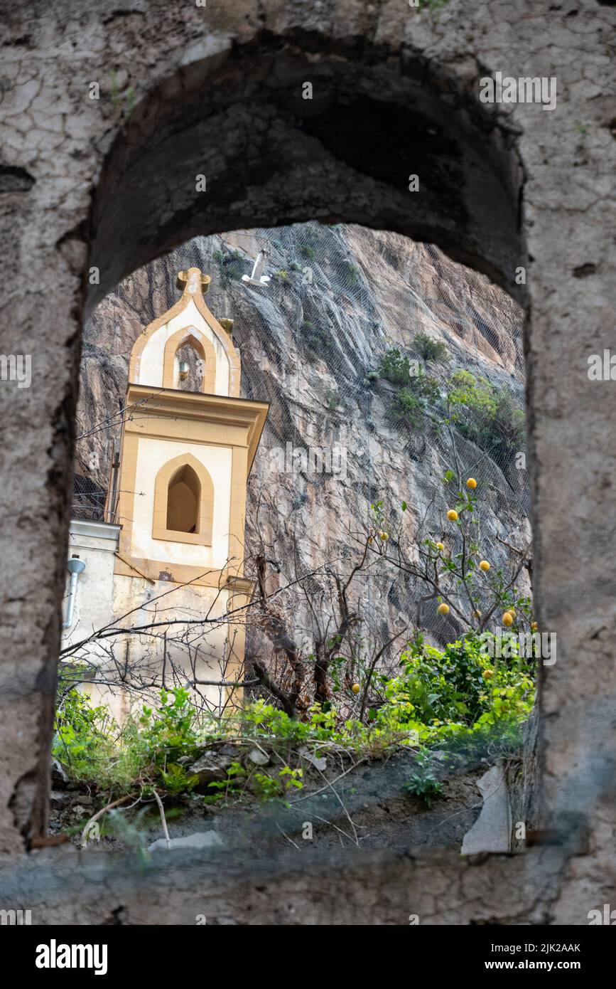 Traditional Italian houses in the town of Atrani at the Amalfi Coast ...