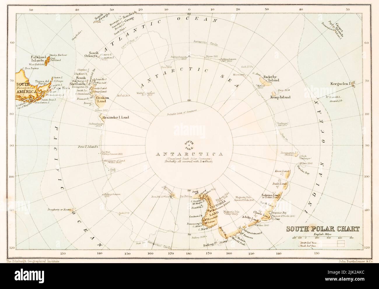Old atlas map of South Pole / Antarctica Sea c.1890s - the Captain ...