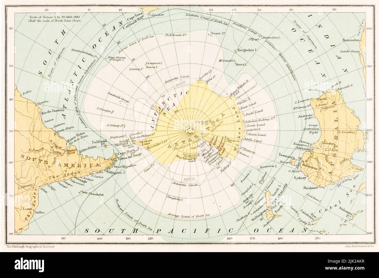 Old atlas map of South Pole / Antarctica Sea c.1909 - the Captain Scott ...