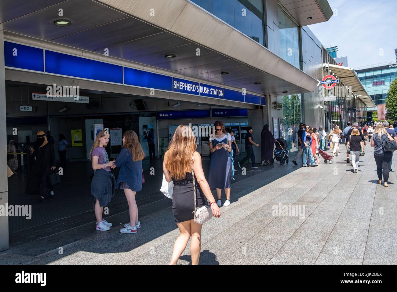 London- July 2022: Shepherds Bush Station outside Westfield London ...