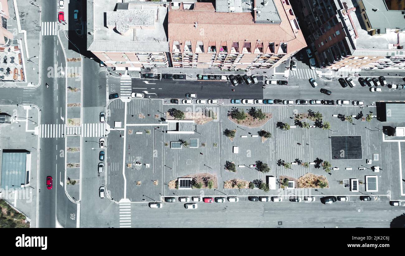 Top view with parking and road, when the vehicle passes by - moves ...