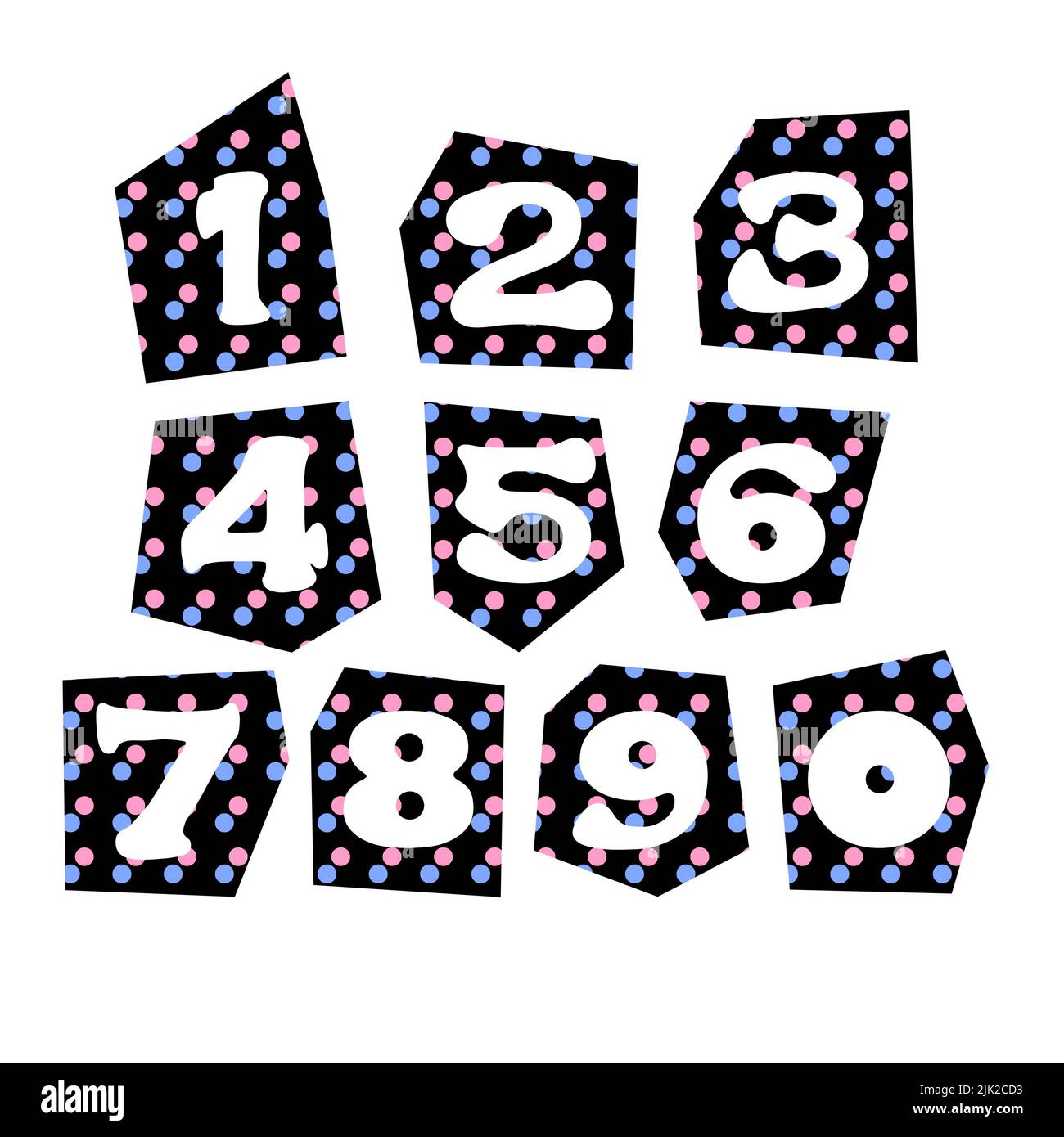 Set with cartoon numbers for kids and hobbies and packaging and fabrics ...