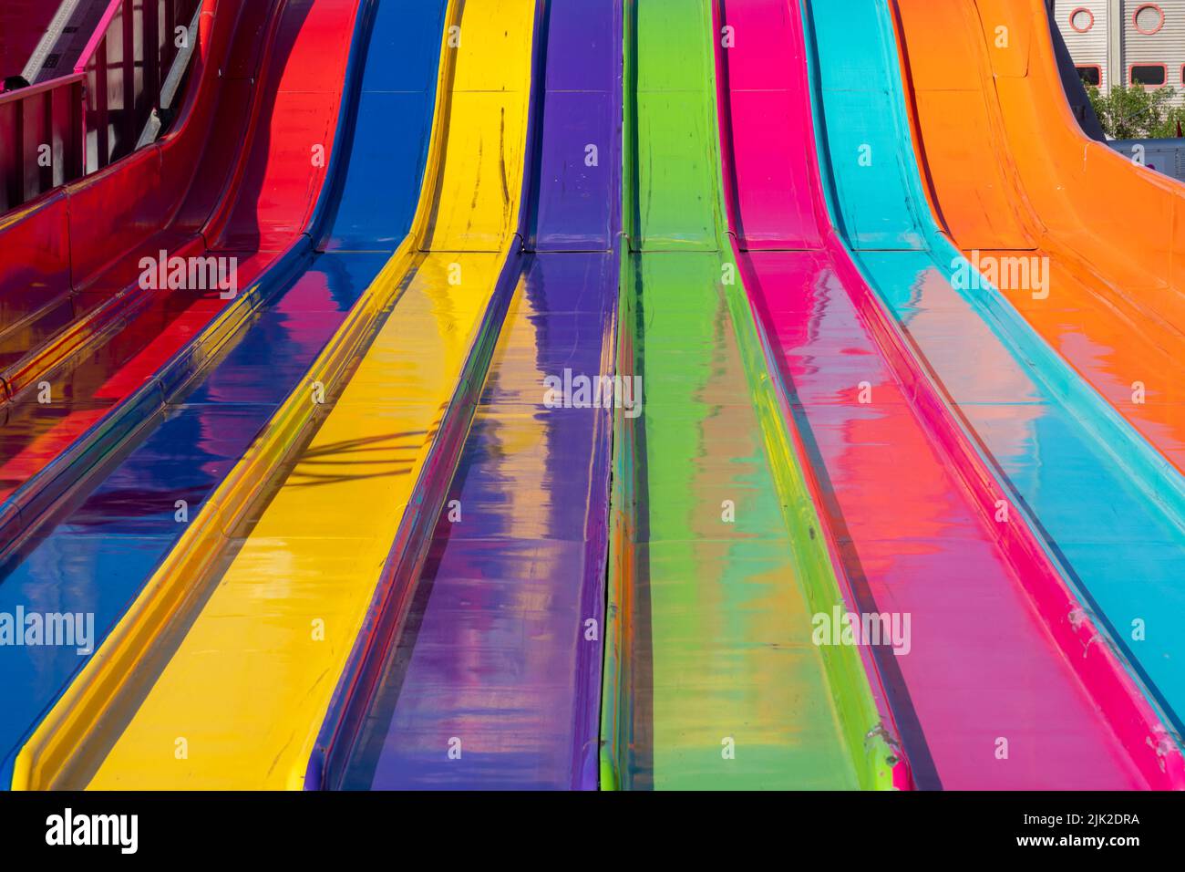 Close up abstract view of a large giant slide at the fairgrounds in ...