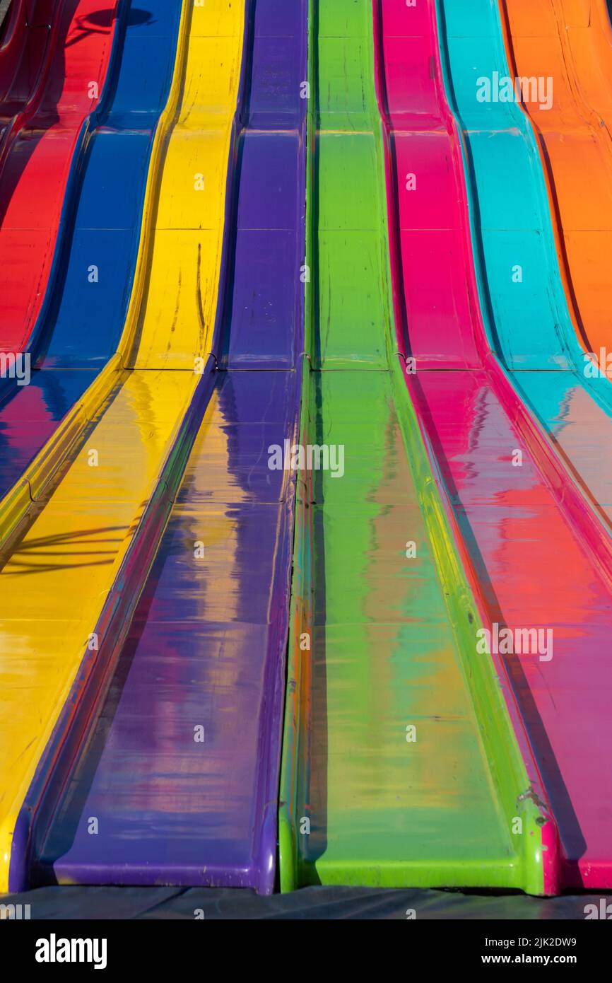Close up abstract view of a large giant slide at the fairgrounds in ...