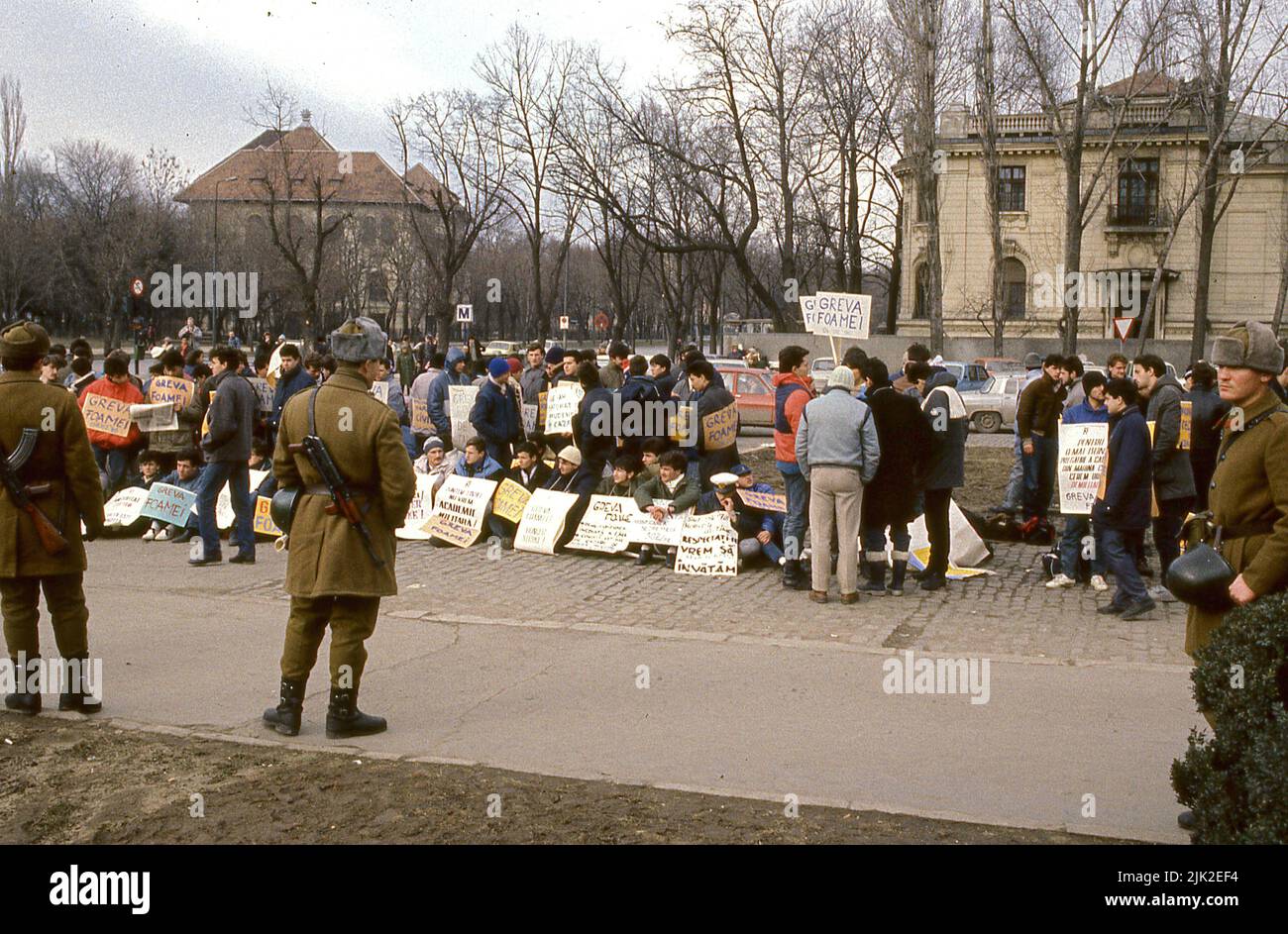Bucharest, Romania, January 1990. College students on hunger strike, a ...