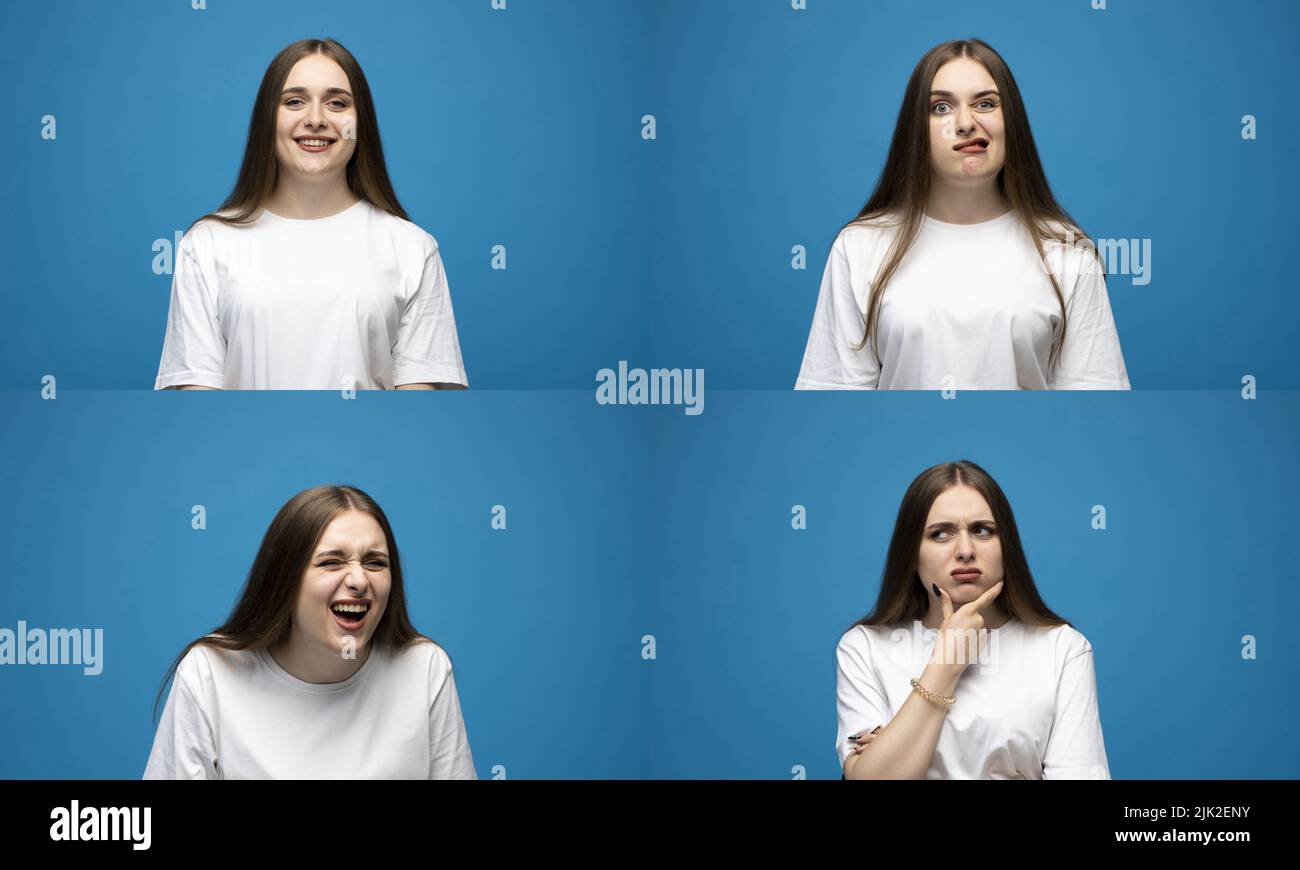 Set of different emotions. Collage with four different emotions in one ...