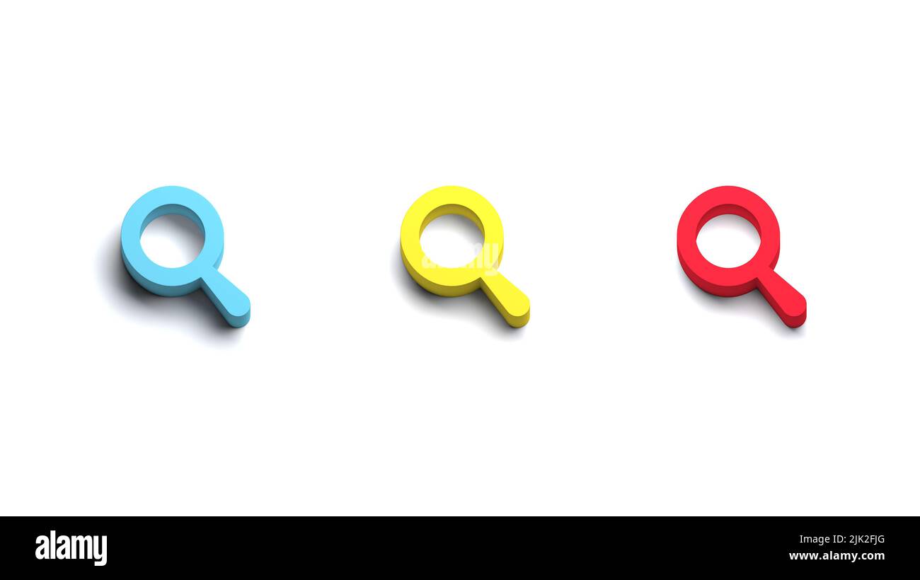 Three Search web blue, yellow, red colors webpage symbol. 3D icon back ...