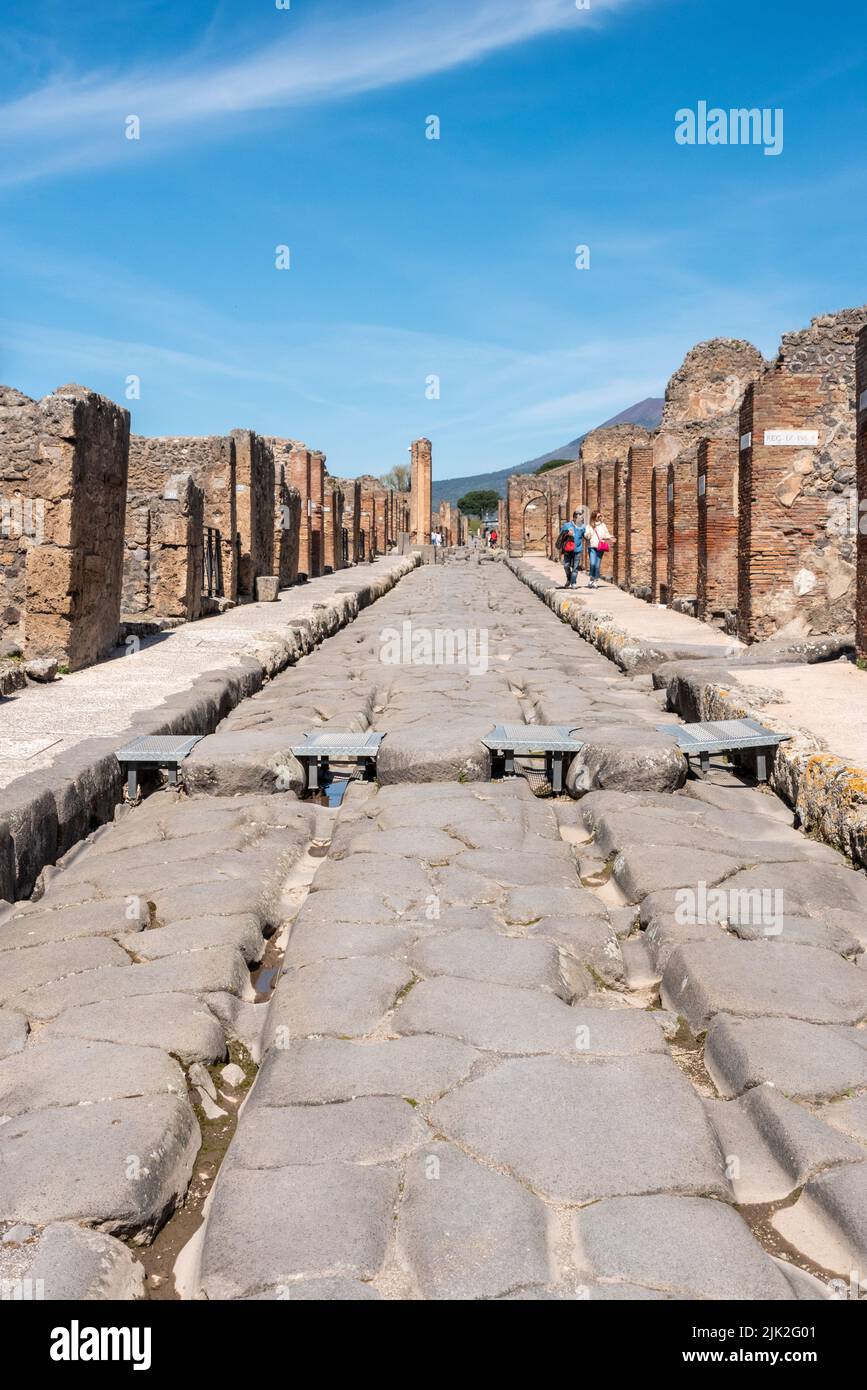 A crosswalk of a typical Roman road in the ancient city of Pompeii ...