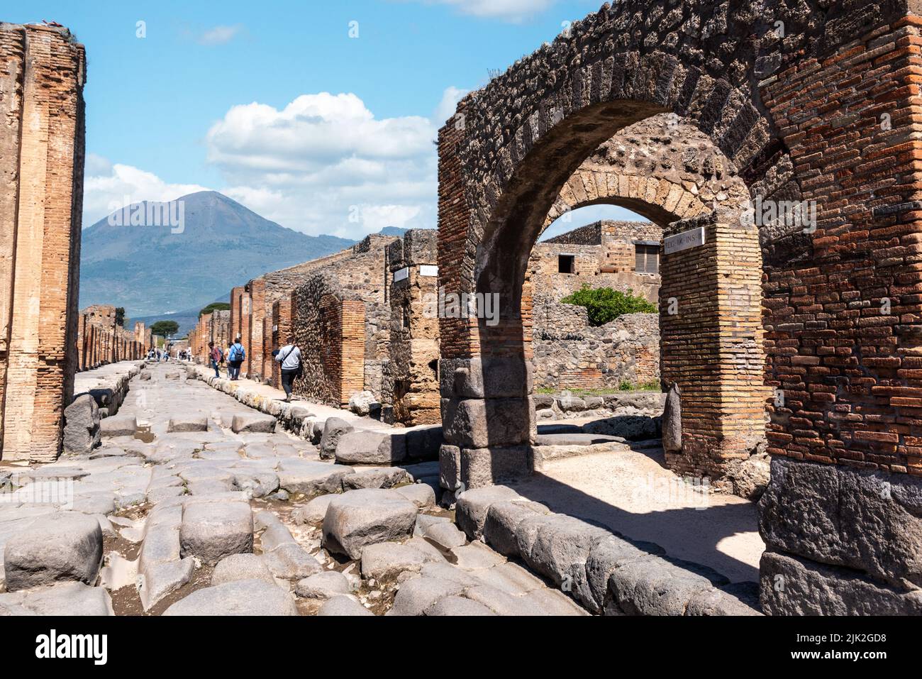 A crosswalk of a typical Roman road in the ancient city of Pompeii ...