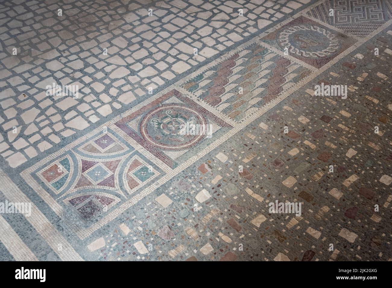 Scenic mosaic floor with different variations of geometric forms ...