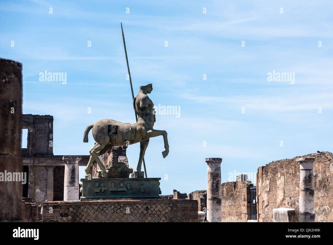 Beautiful statue of an ancient lancer on the forum of the ancient city ...