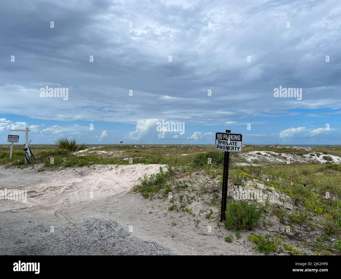 A no parking private property sign at a beach in Rosemary Beach ...