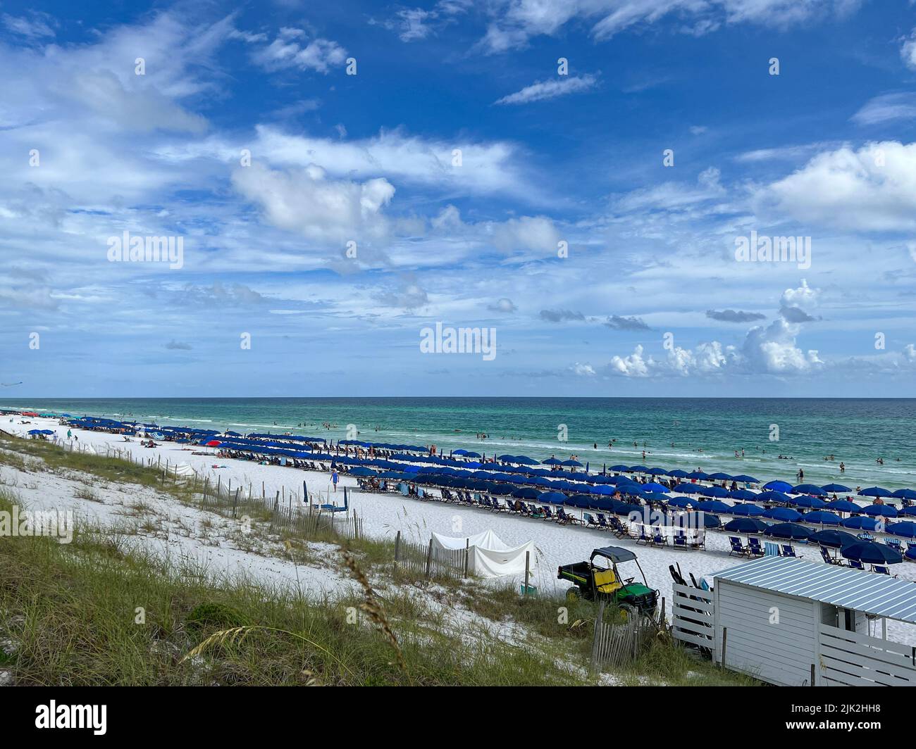 Watercolor, FL USA - July 25, 2022: The Beach with Blue Umbrella and ...