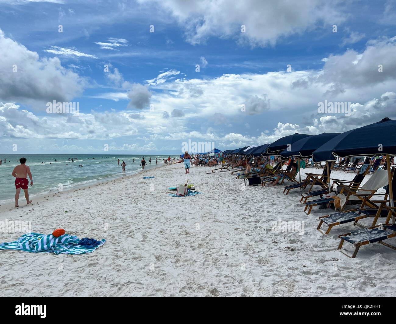 Watercolor, FL USA - July 25, 2022: The Beach with Blue Umbrella and ...