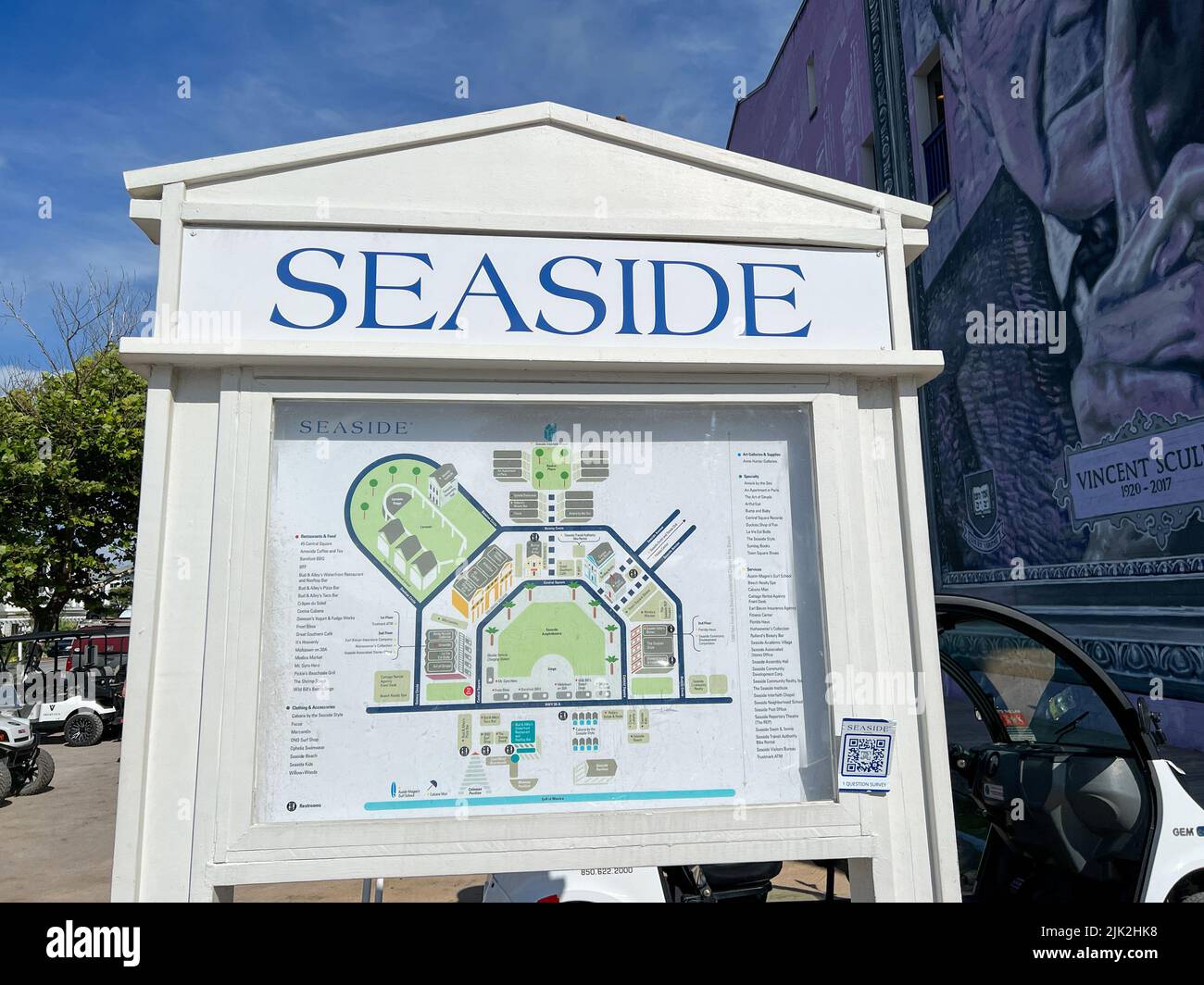 Seaside, FL USA - July 25, 2022: The Map of Seaside in the square in ...