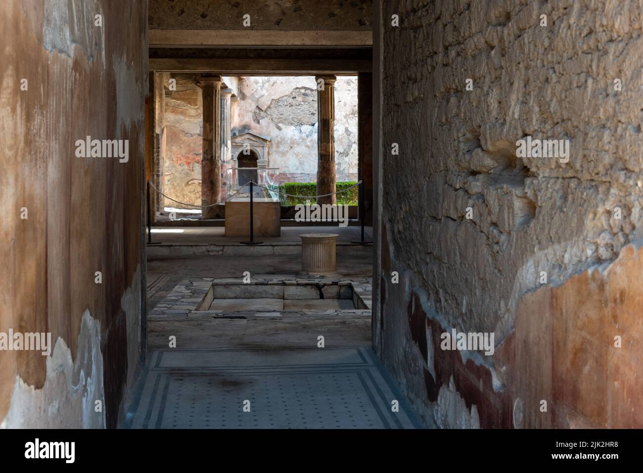 Entrance and floor into the atrium of an old Roman villa in Pompeii ...