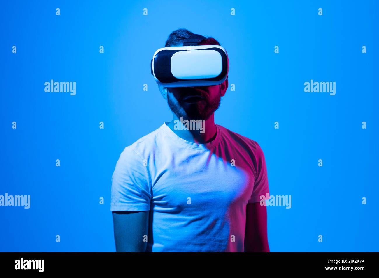 The man with glasses of virtual reality. Future technology concept ...