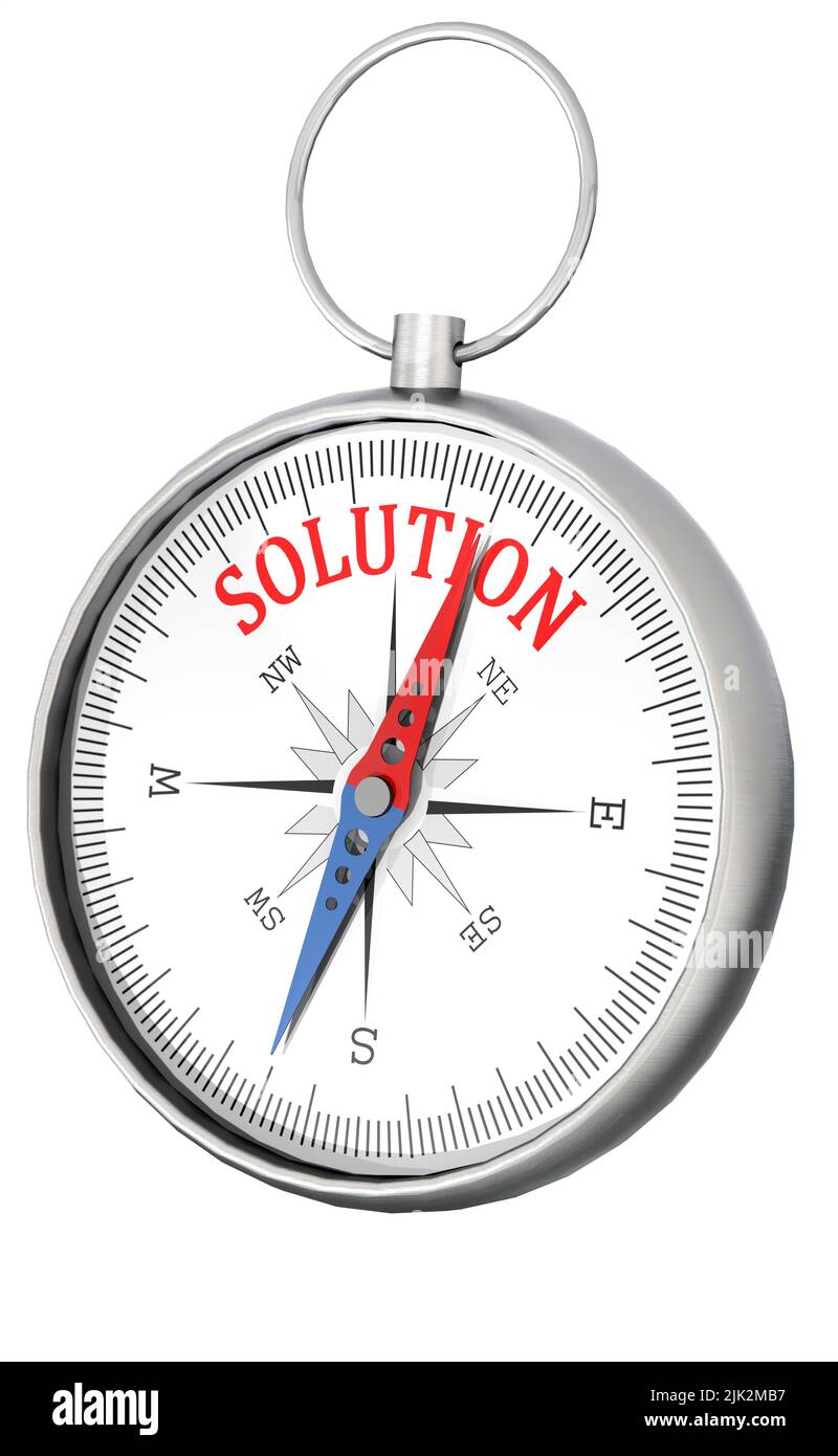 Direction to solution on isolated compass, 3d rendering Stock Photo - Alamy
