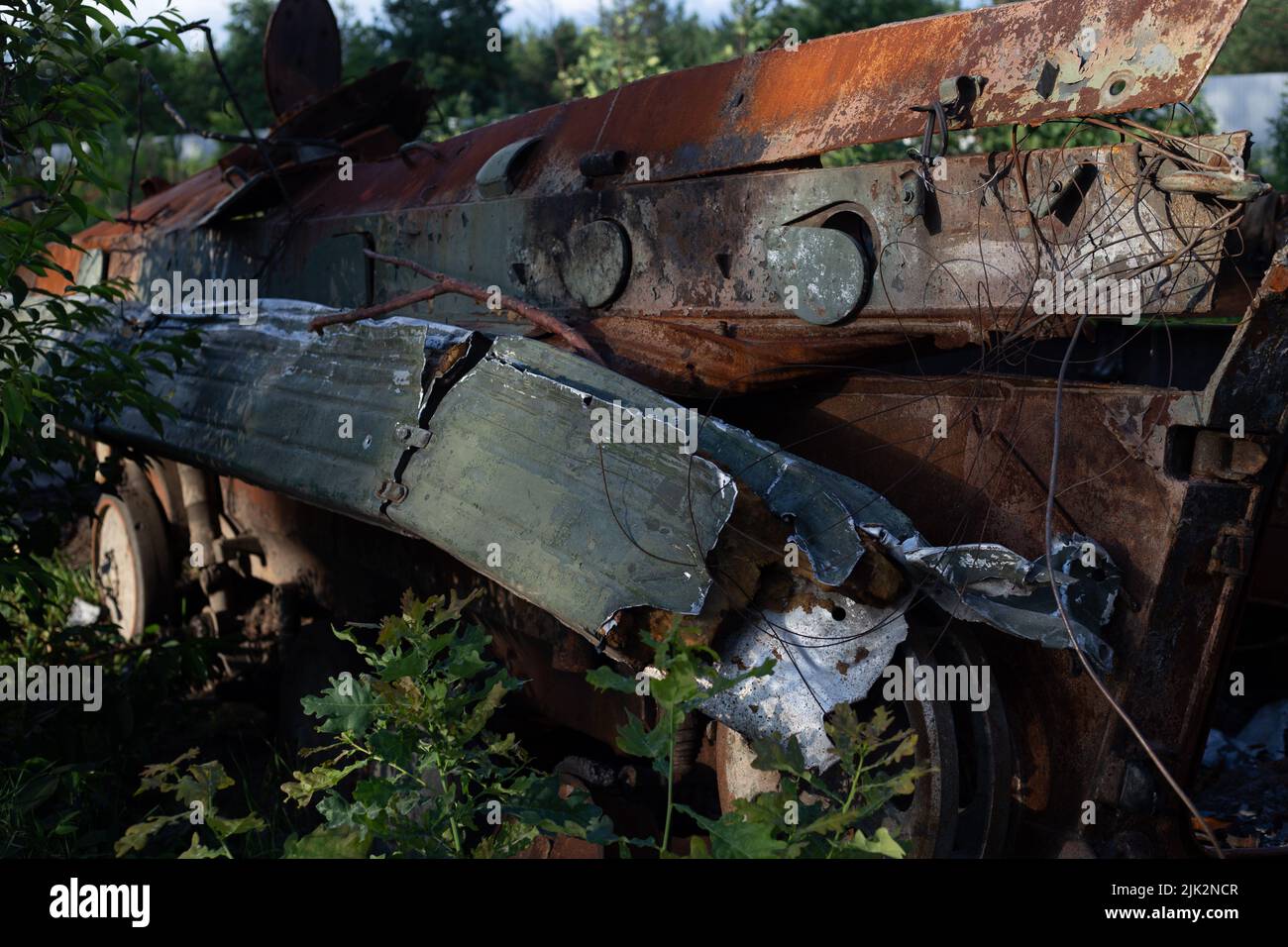 The smashed and burned modern tank of the russian army in Ukraine in ...