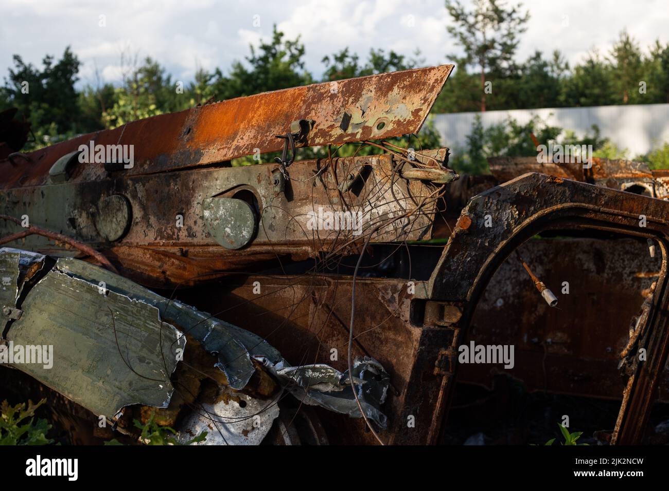 The smashed and burned modern tank of the russian army in Ukraine in ...