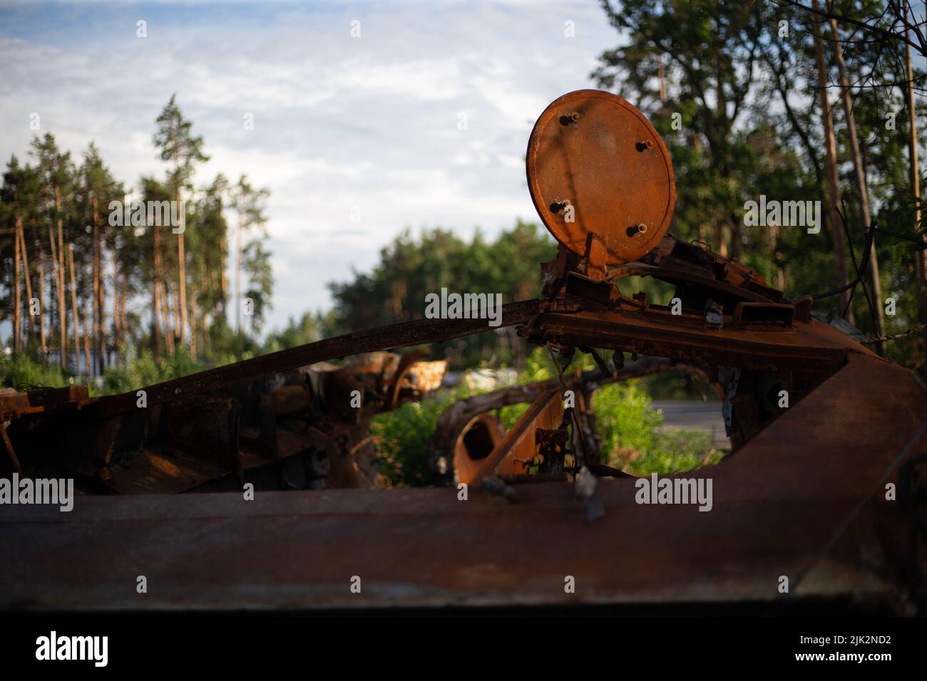 The smashed and burned modern tank of the russian army in Ukraine in ...