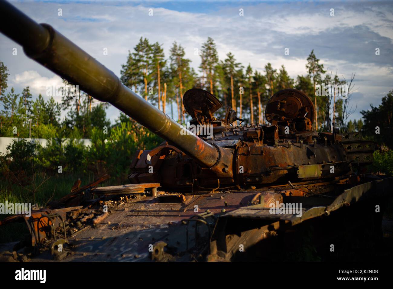 The smashed and burned modern tank of the russian army in Ukraine in ...