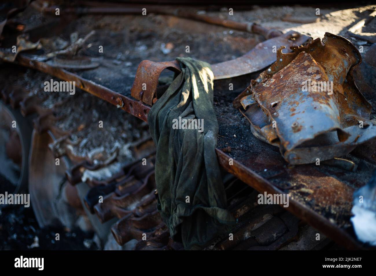 The smashed and burned modern tank of the russian army in Ukraine in ...