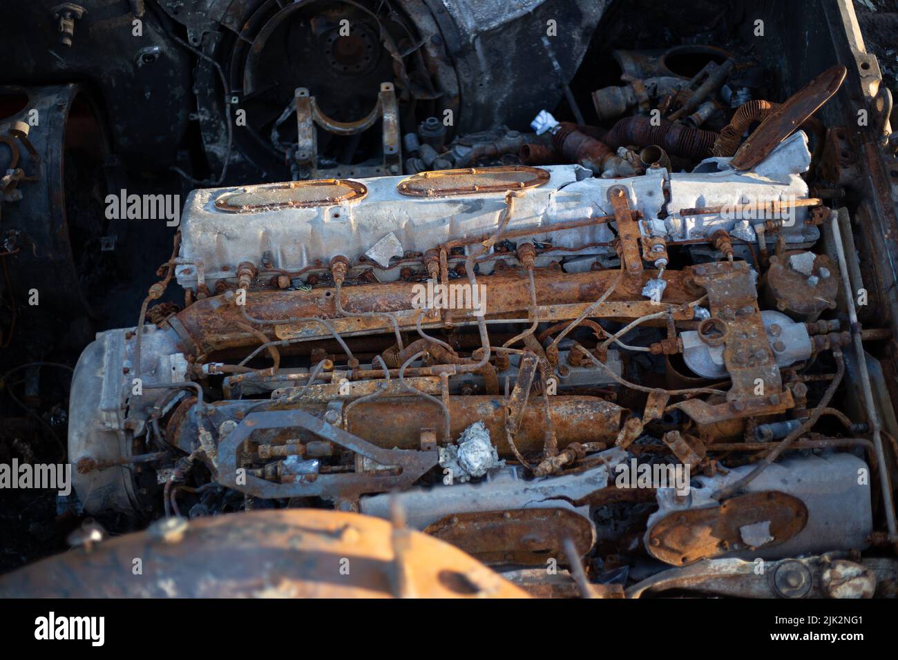 The smashed and burned modern tank of the russian army in Ukraine in ...