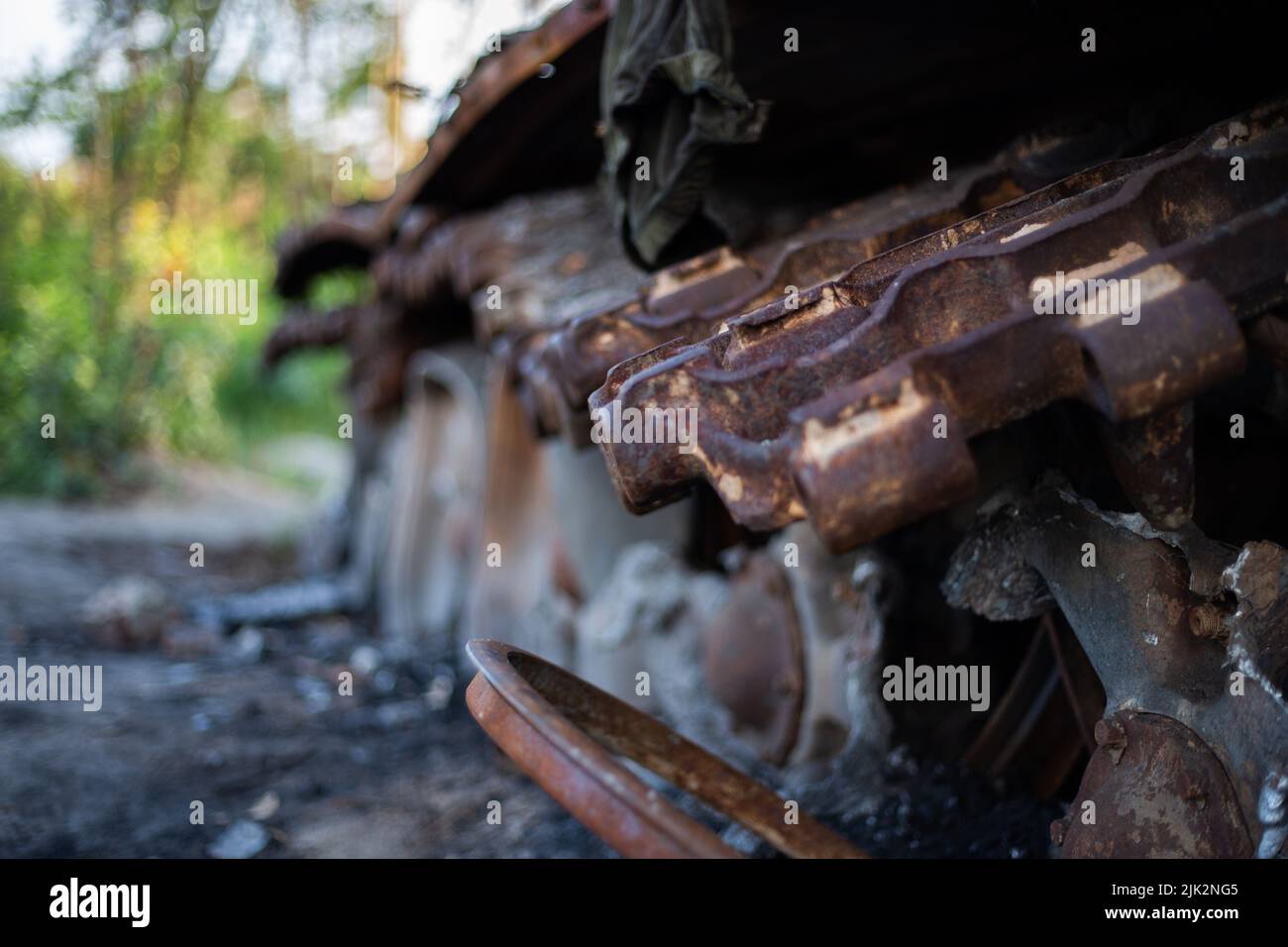 The smashed and burned modern tank of the russian army in Ukraine in ...
