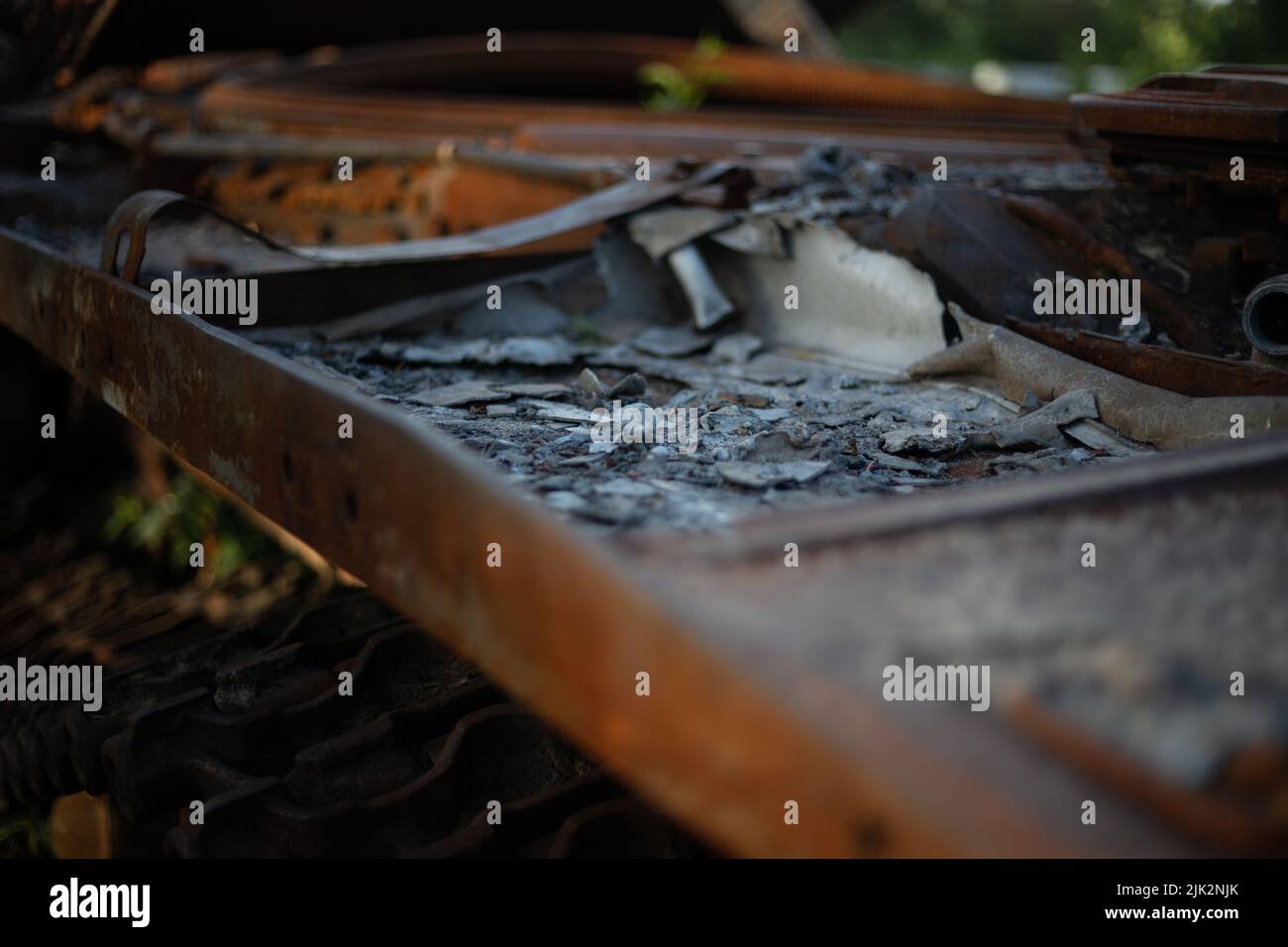 The smashed and burned modern tank of the russian army in Ukraine in ...