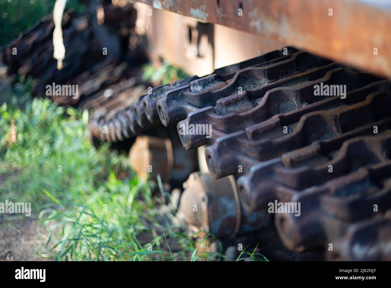 The smashed and burned modern tank of the russian army in Ukraine in ...