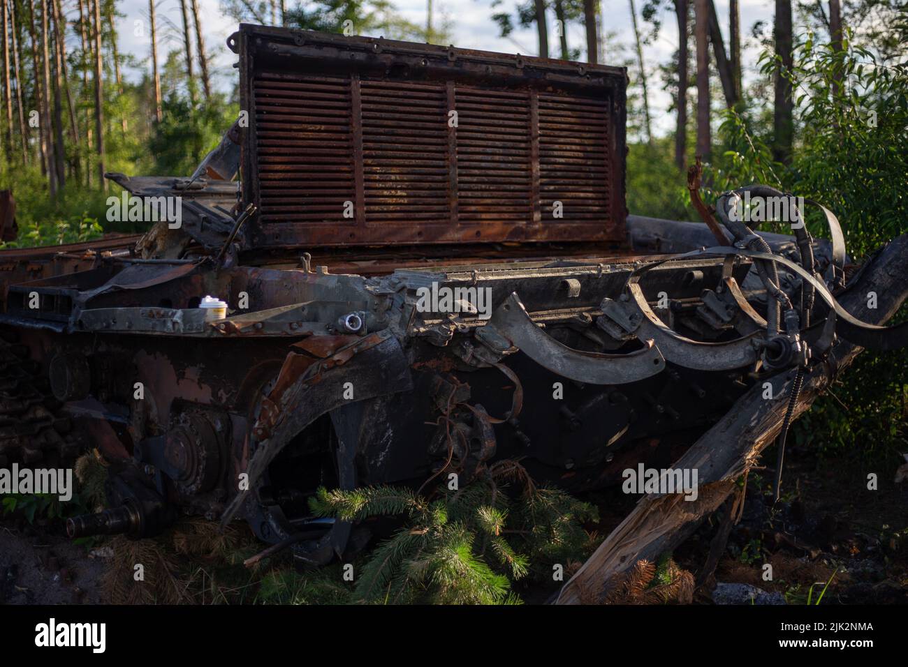 The smashed and burned modern tank of the russian army in Ukraine in ...