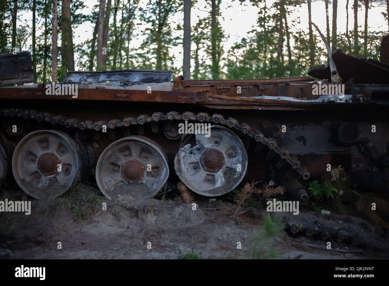 The smashed and burned modern tank of the russian army in Ukraine in ...
