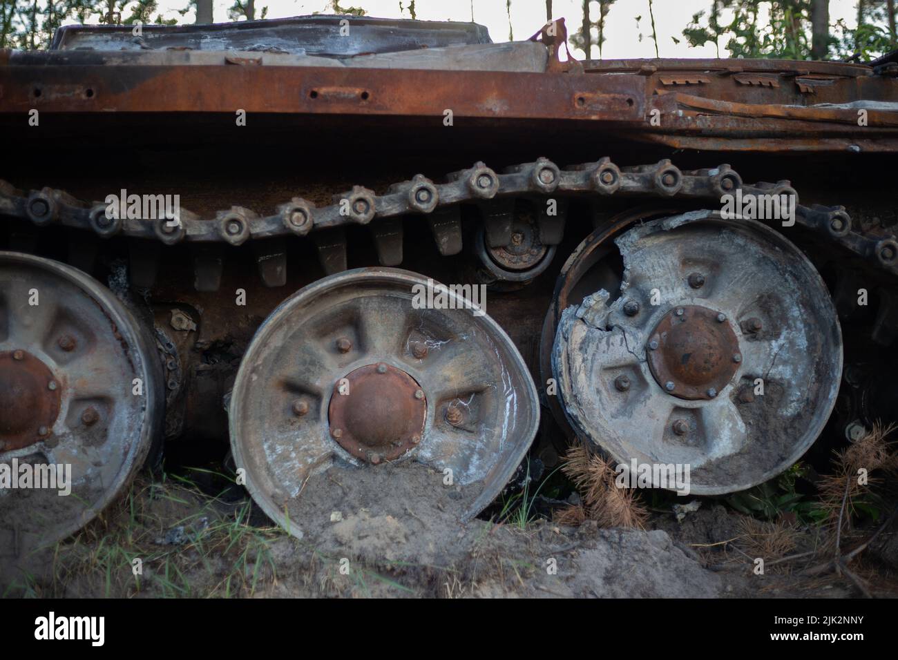 The smashed and burned modern tank of the russian army in Ukraine in ...