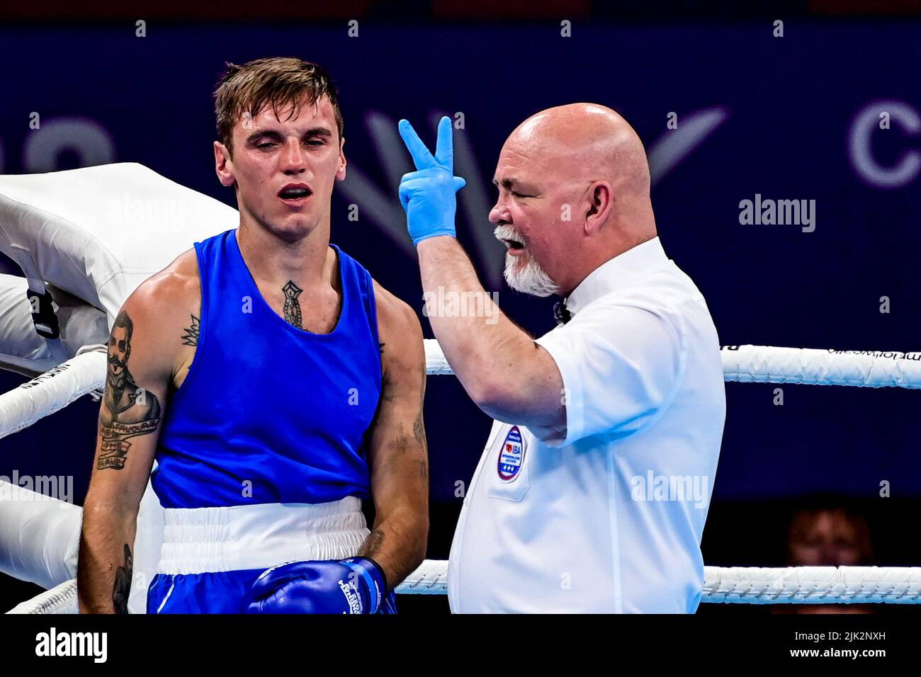 Birmingham, UK. 29th July, 2022. NEC Tom Frame during a fight against Louis Richarno Colin of ...