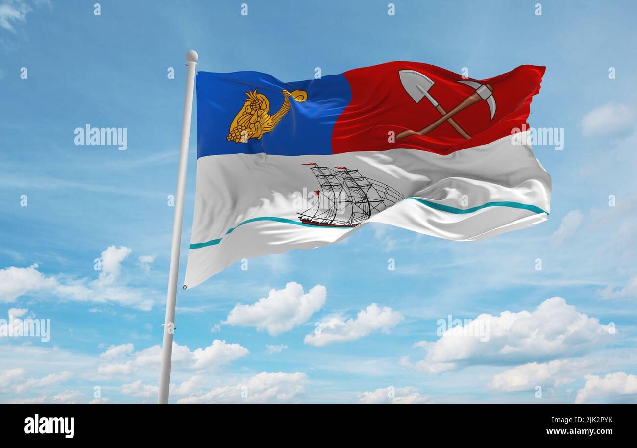 official flag of Auckland New Zealand at cloudy sky background on ...