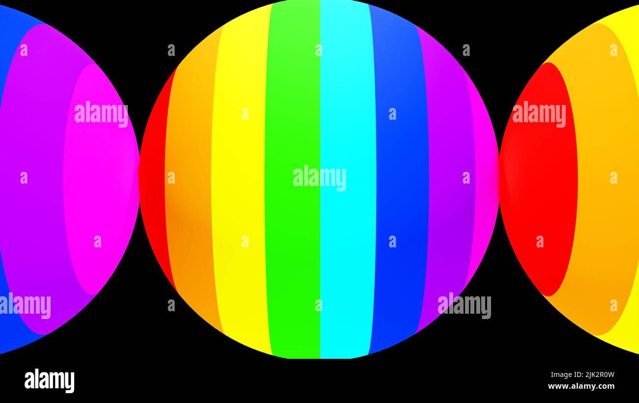 3D rendering. Three circles with colored lines with a rainbow pattern ...