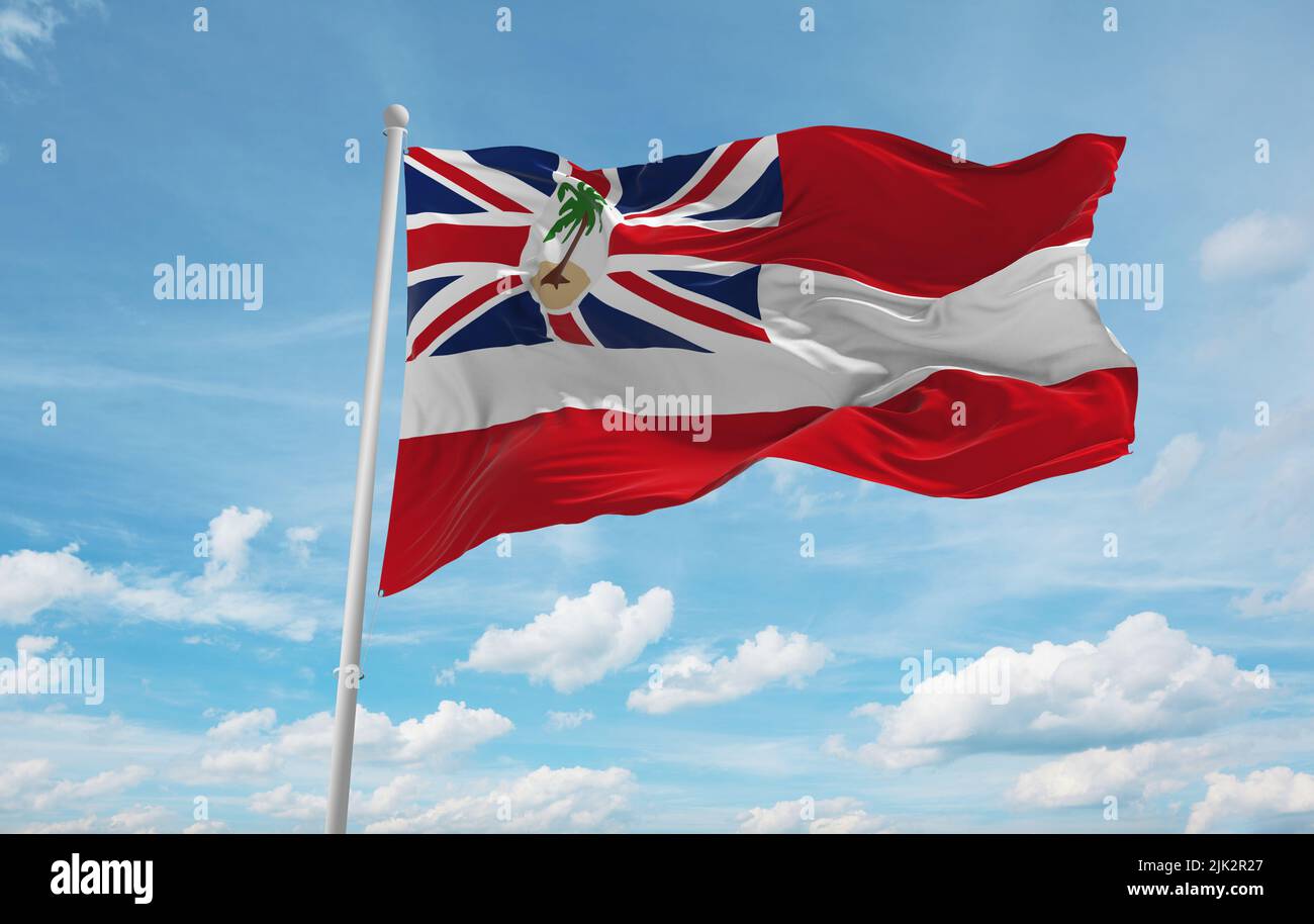 official flag of Cook Islands Federation New Zealand at cloudy sky ...